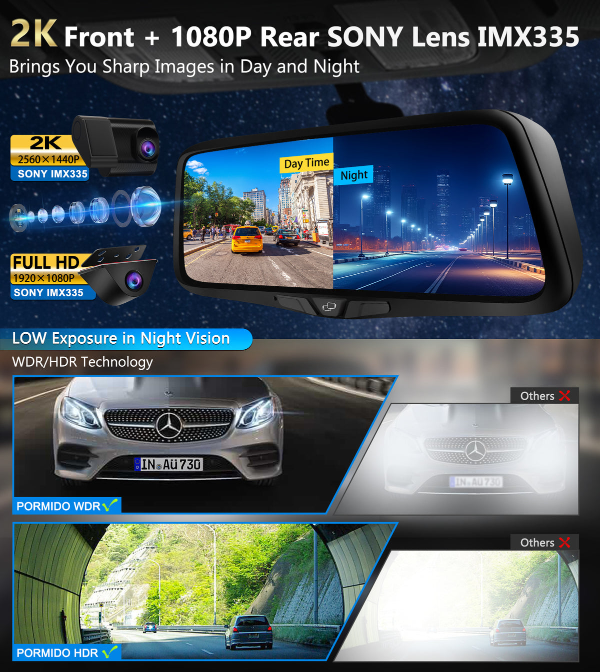 PORMIDO D80 2K Smart OEM Rearview Mirror Dashcam with WDR