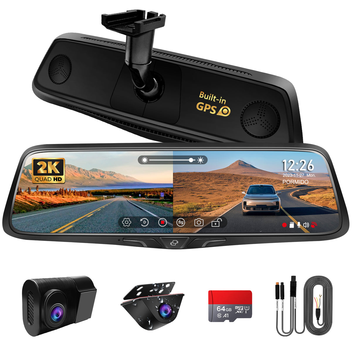 PORMIDO D80 2K Smart OEM Rearview Mirror Dashcam with WDR